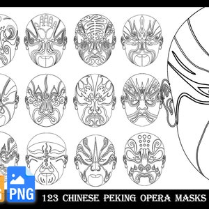 123 Chinese Peking Opera Masks Lines Tattoo Design SVG PNG - Etsy