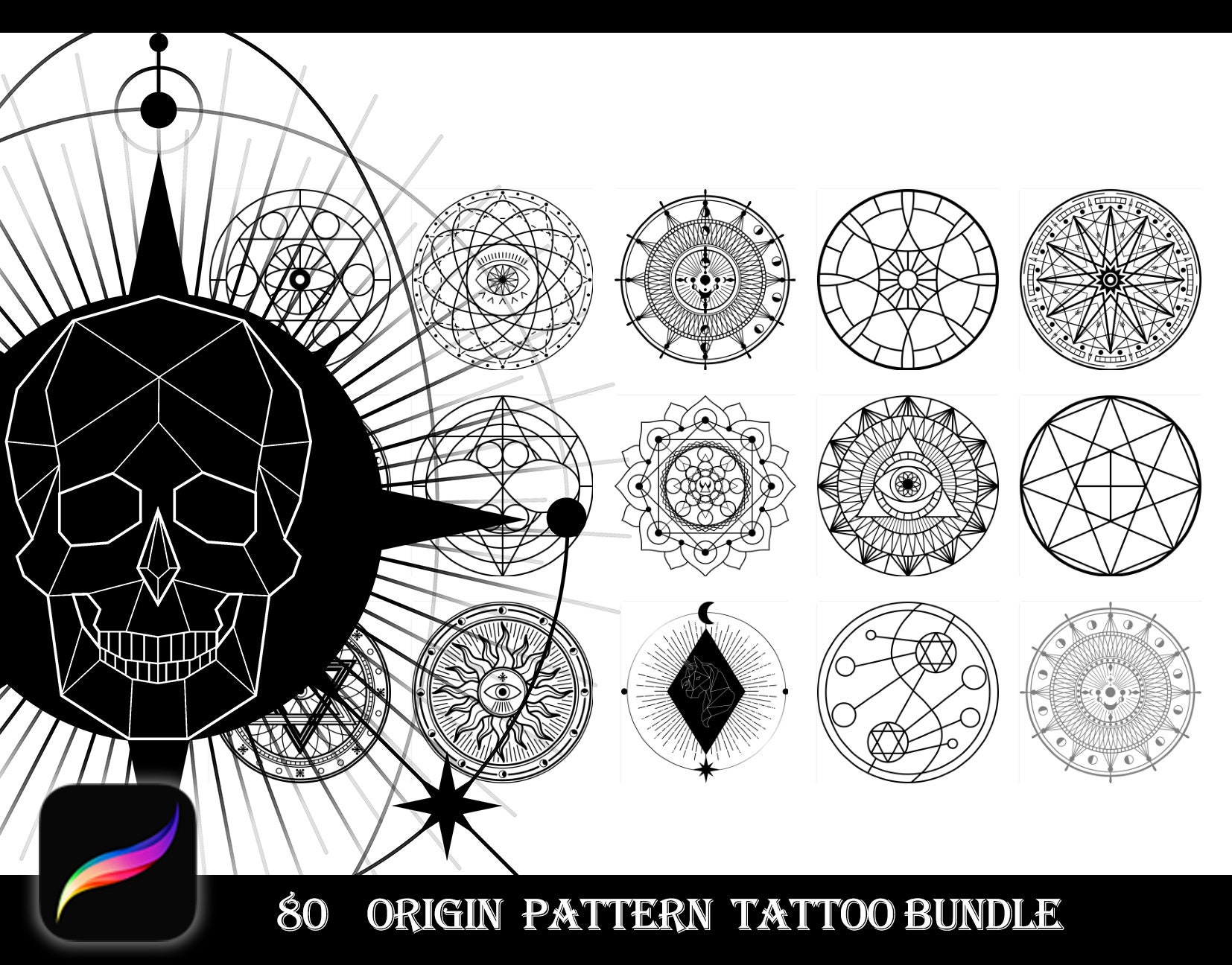 80 Origin Art Tattoo Design brush Stamps Bundle for Procreate - Etsy