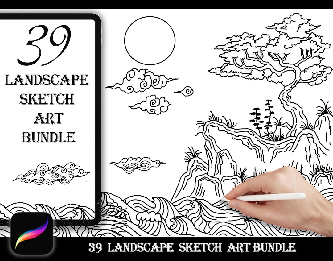 39 Landscape Sketch Design | Brush Stamps Bundle for Procreate | - Etsy