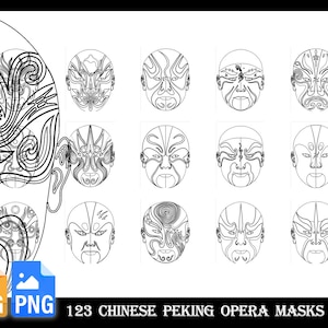 123 Chinese Peking Opera Masks Lines Tattoo Design | SVG |PNG| - Etsy
