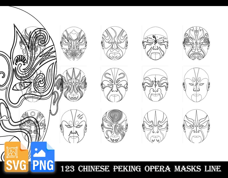 123 Chinese Peking Opera Masks Lines Tattoo Design | SVG |PNG| - Etsy