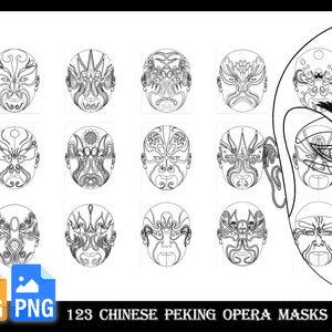 123 Chinese Peking Opera Masks Lines Tattoo Design | SVG |PNG| - Etsy