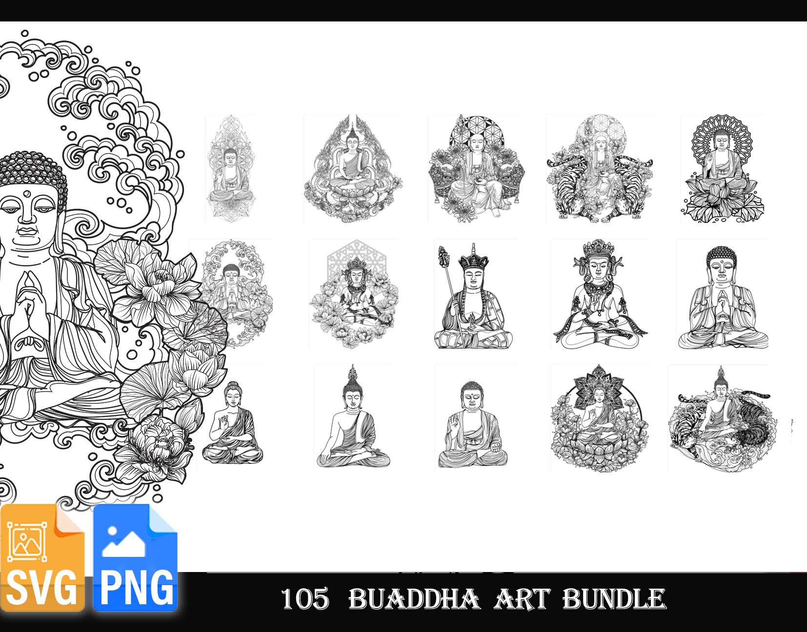 105 Buddha Art Tattoo Design Bundle | SVG | PNG | - Etsy
