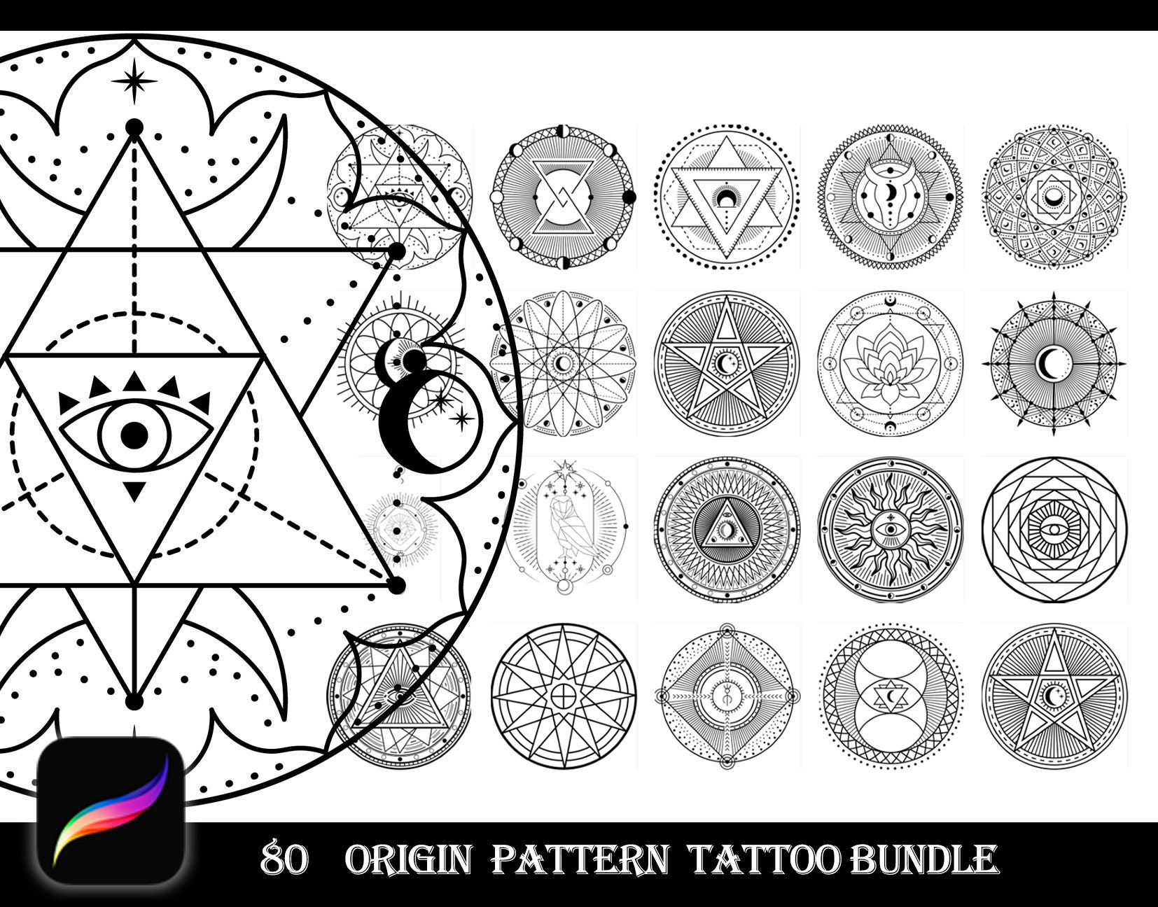80 Origin Art Tattoo Design brush Stamps Bundle for Procreate - Etsy