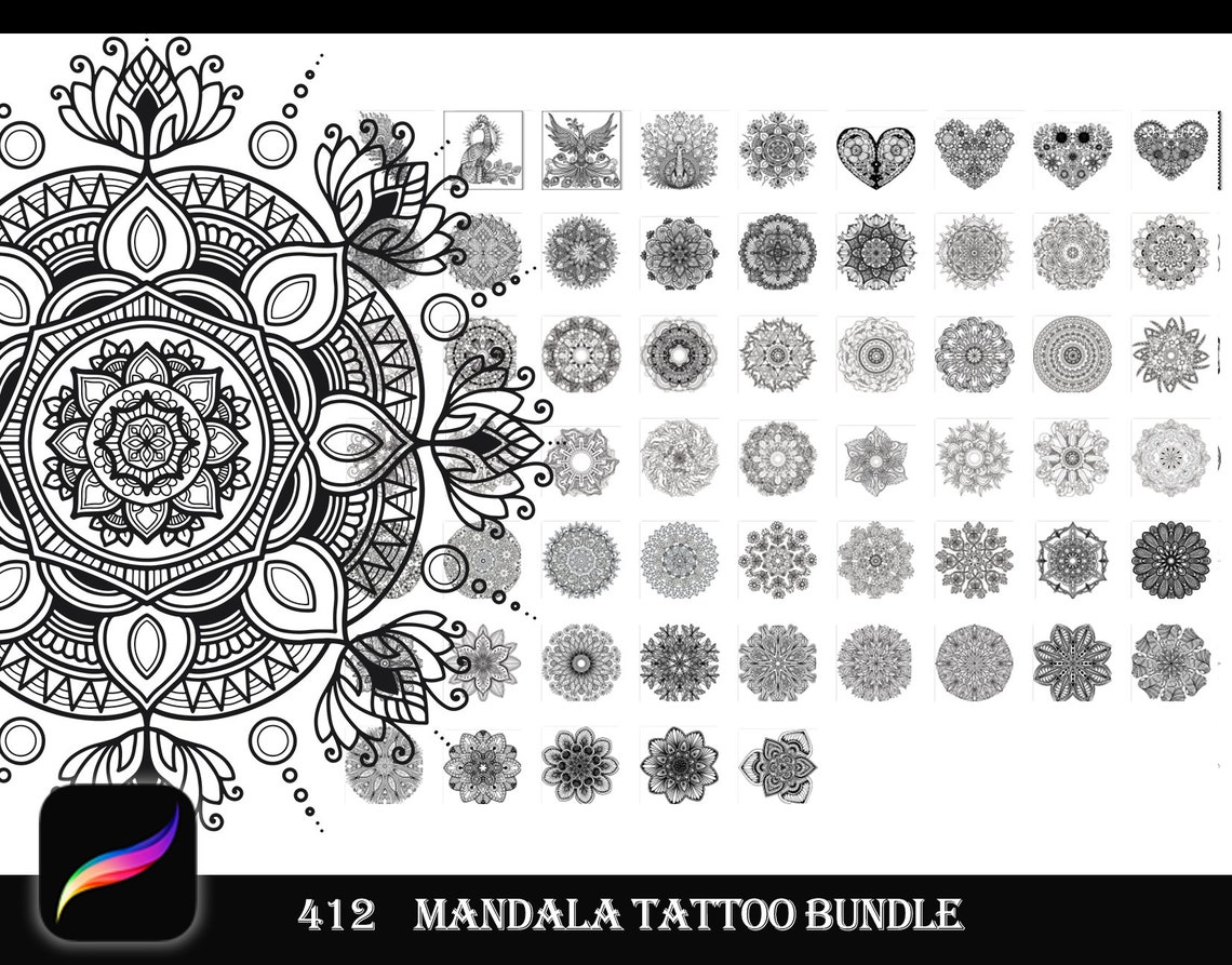 412 Mandala Tattoo Design | Brush Stamps Bundle for Procreate | - Etsy
