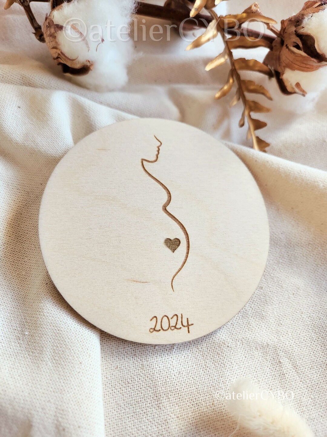 Wooden Pregnancy Announcement Card With Fabric Pouch and Customizable ...