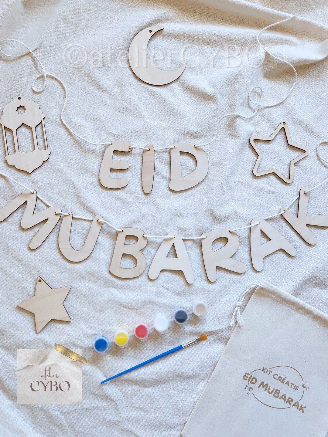 Creative Kit EID MUBARAK Garland to Paint and 4 Decorative Ornaments to ...