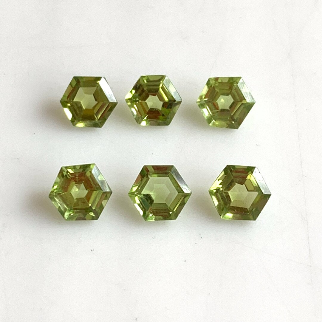 2 Pcs 6mm Natural Peridot Faceted Hexagon Cut Gemstone Loose Peridot ...