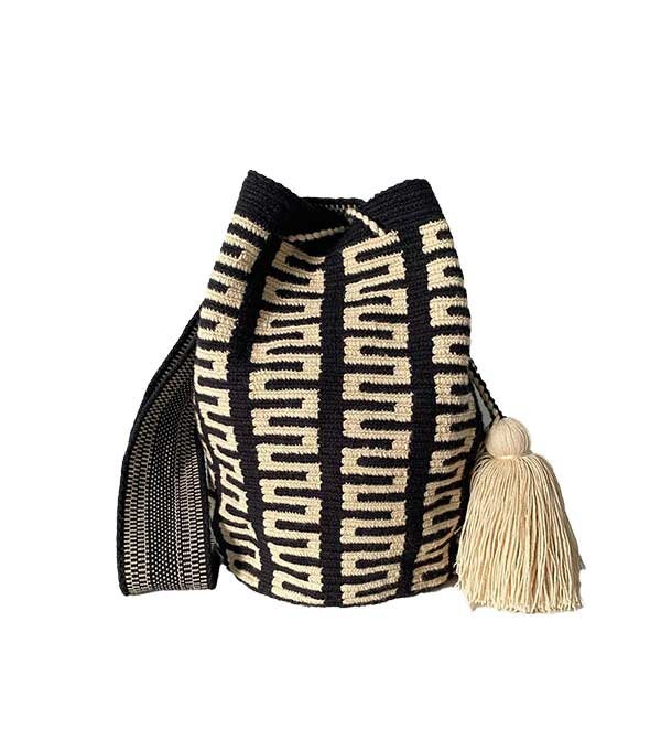 BEIGE AND BLACK Wayuu Bag | Handmade Beach Bag | Wayuu Mochila Bag ...