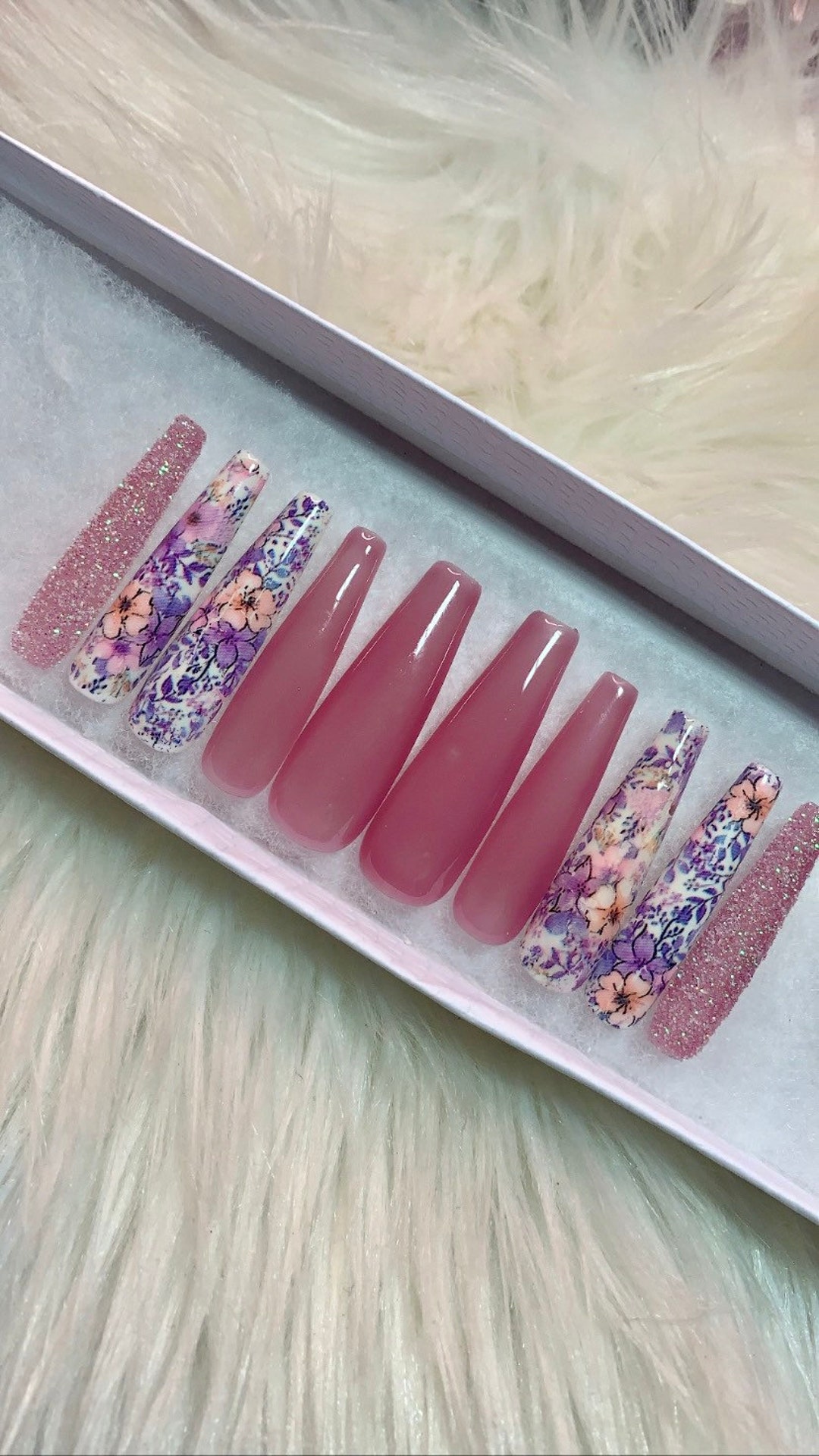 Jelly Floral Sugar Glitter Nails - Etsy