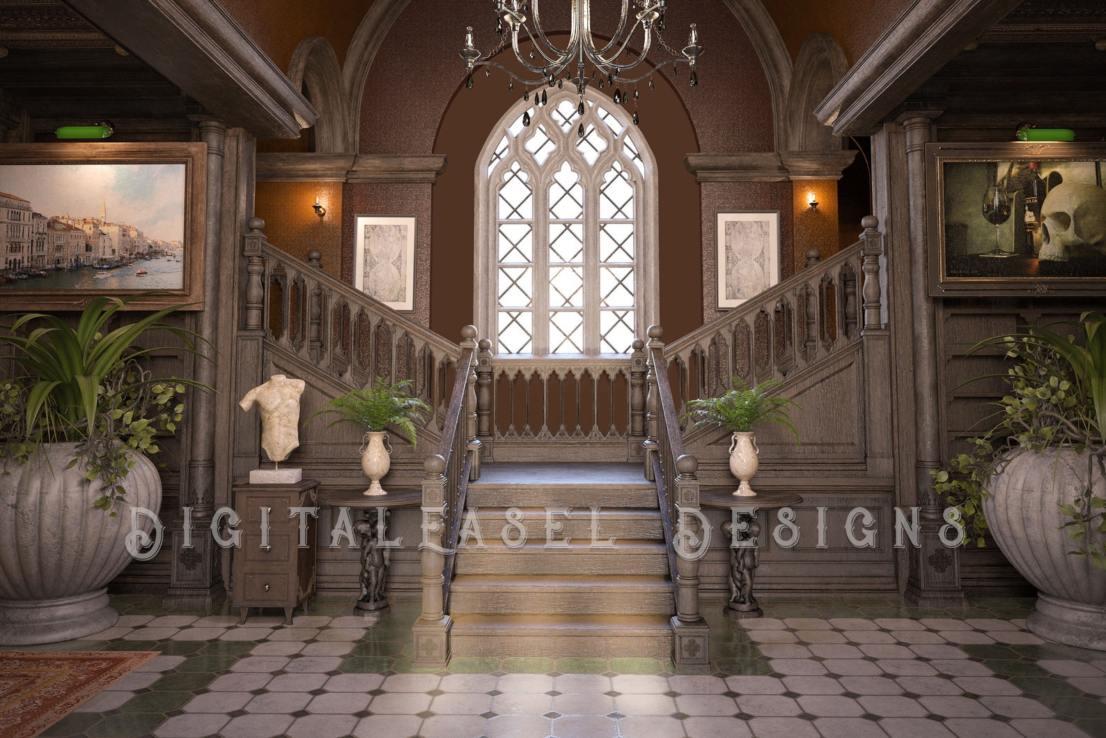 Grand Hall-staircase-interior-digital Backdrop-compositing Background ...