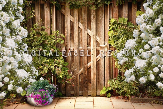 Rose-garden-gate-digital Backdrop | Etsy