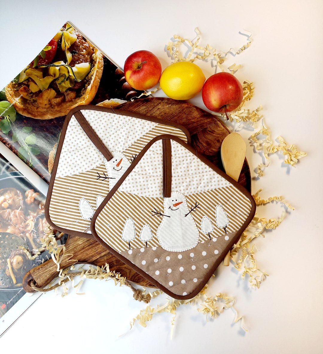 Pot Holders for the Kitchen, Handmade, Applique, Snowman, Christmas - Etsy