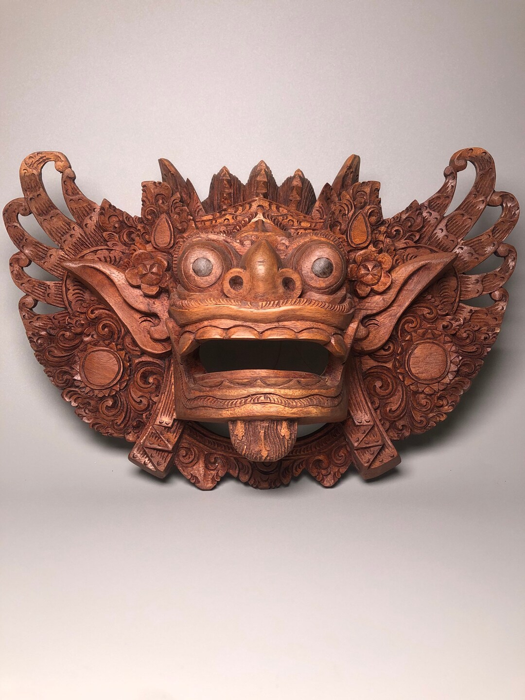Handmade Wood Barong Mask, Balinese Wall Decor (9.0”x 4.7”x 11.8”) - Etsy
