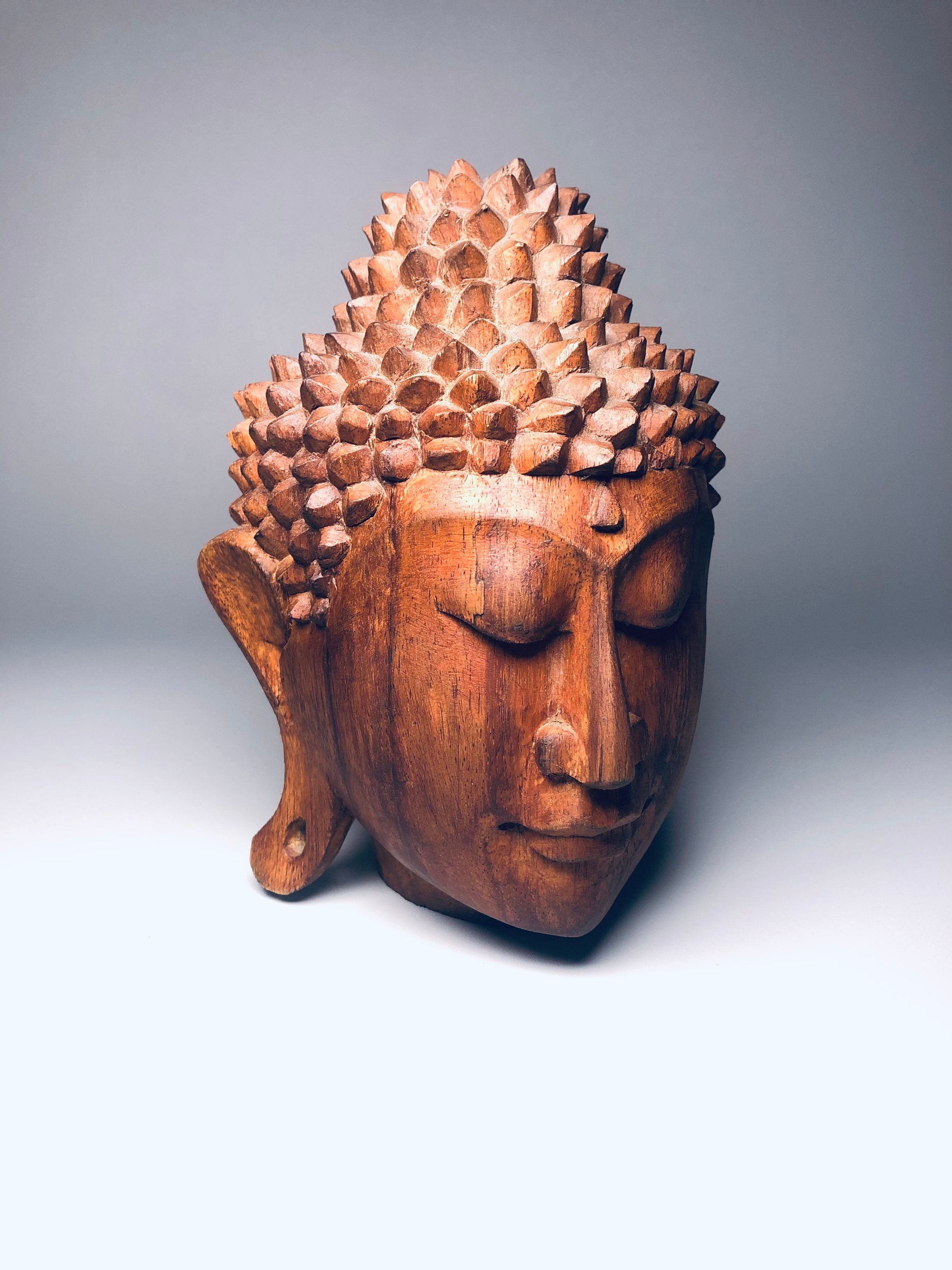 Handcrafted Wooden Buddha Head Statue, Asian Decor (6.2x4.7x4.7) - Etsy