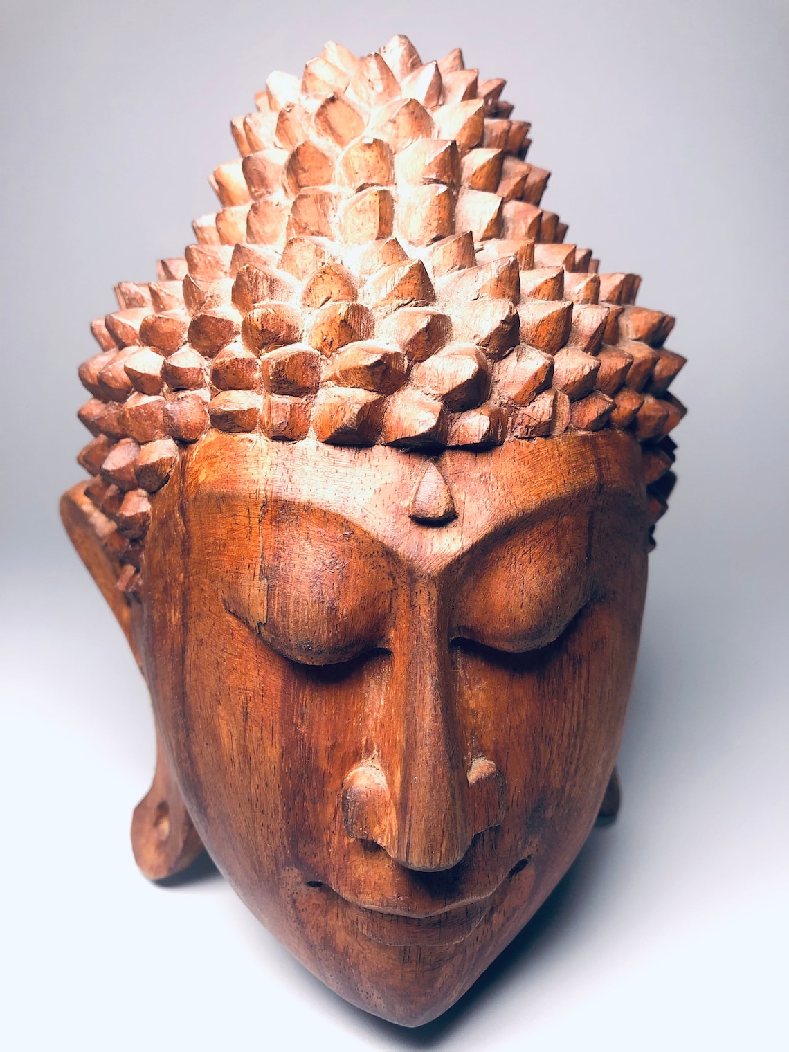 Handcrafted Wooden Buddha Head Statue, Asian Decor (6.2x4.7x4.7) - Etsy