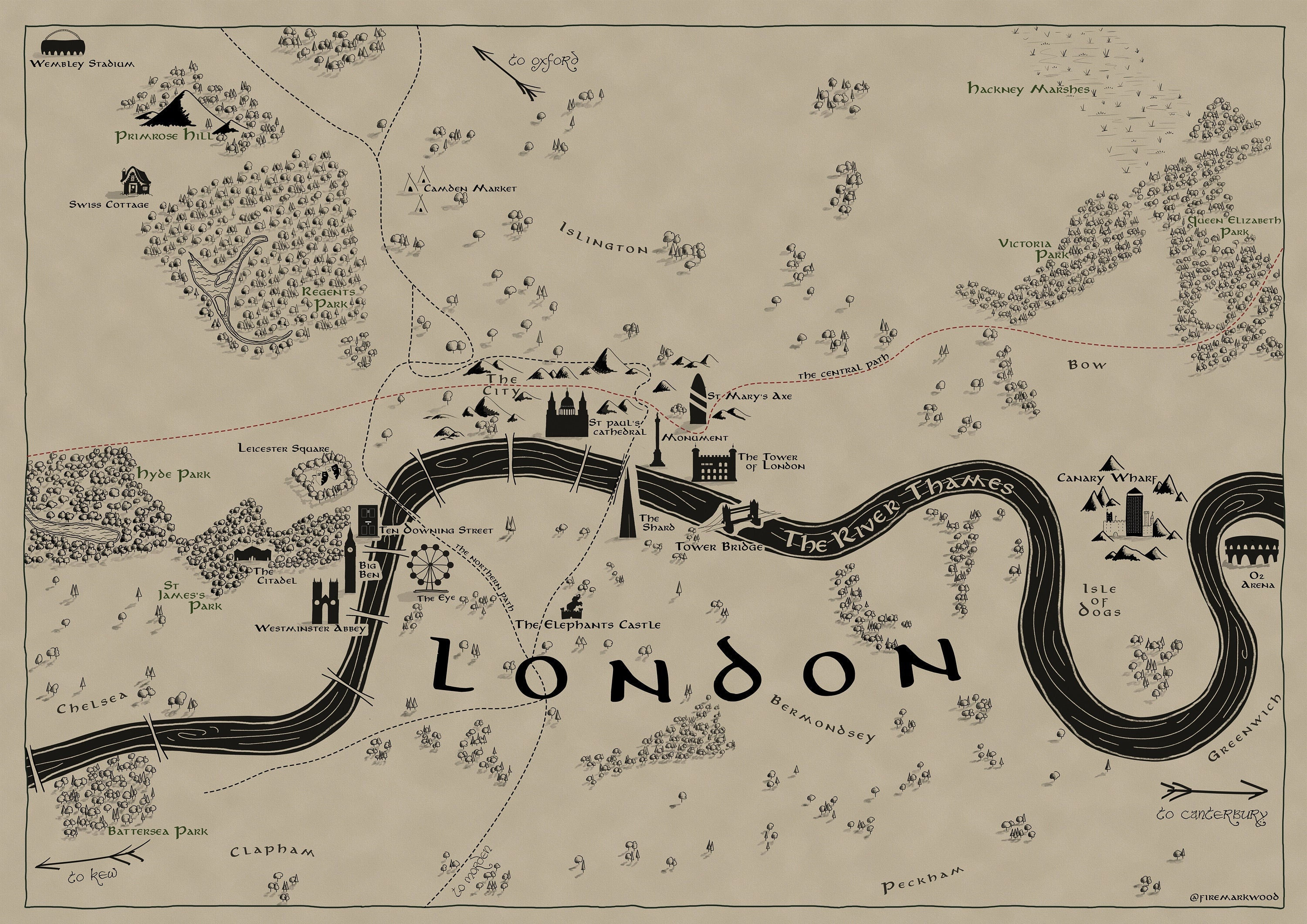 Hand-drawn London Fantasy Map Print A3 - Etsy