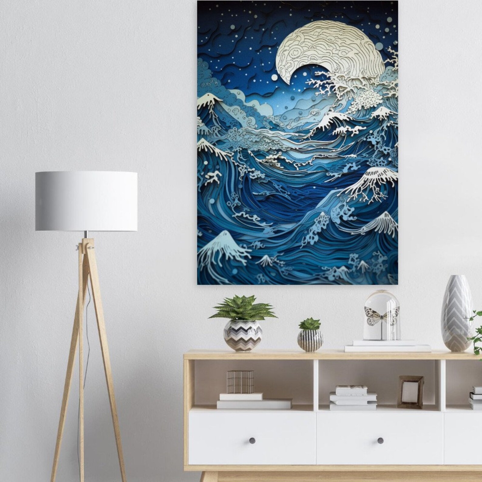Ocean Waves at Night Paper Quilling Art Print Handcrafted Nautical Wall ...