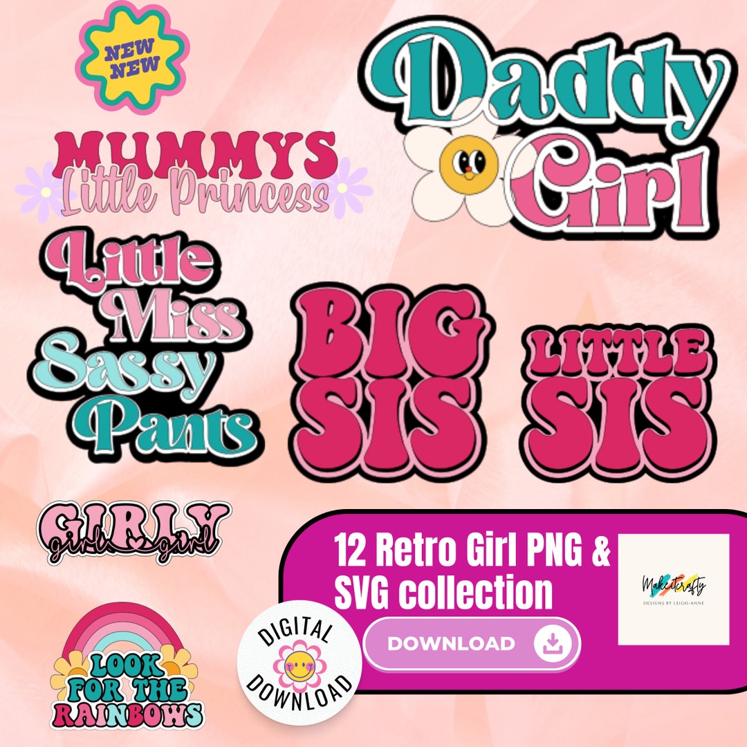 Retro Little Girl Svg Bundle, Little Girl Svg, Retro Designs, Little ...