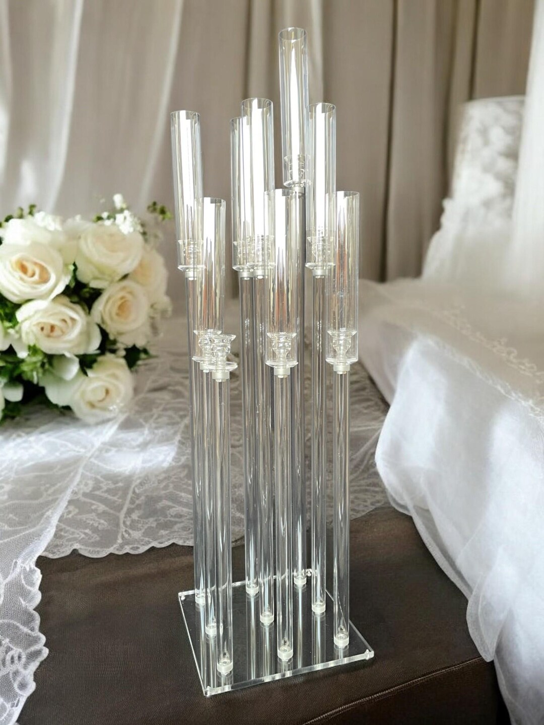 42" 9 Crystal Tube Candlestick Candelabra Wedding Centerpiece Event ...