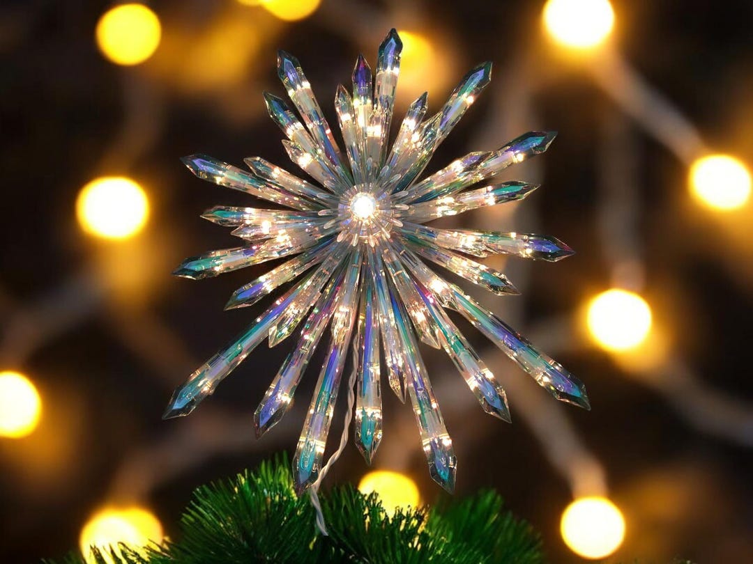 14" Lighted Starburst Snowflake Tree Topper Christmas Holiday 37 Lights ...
