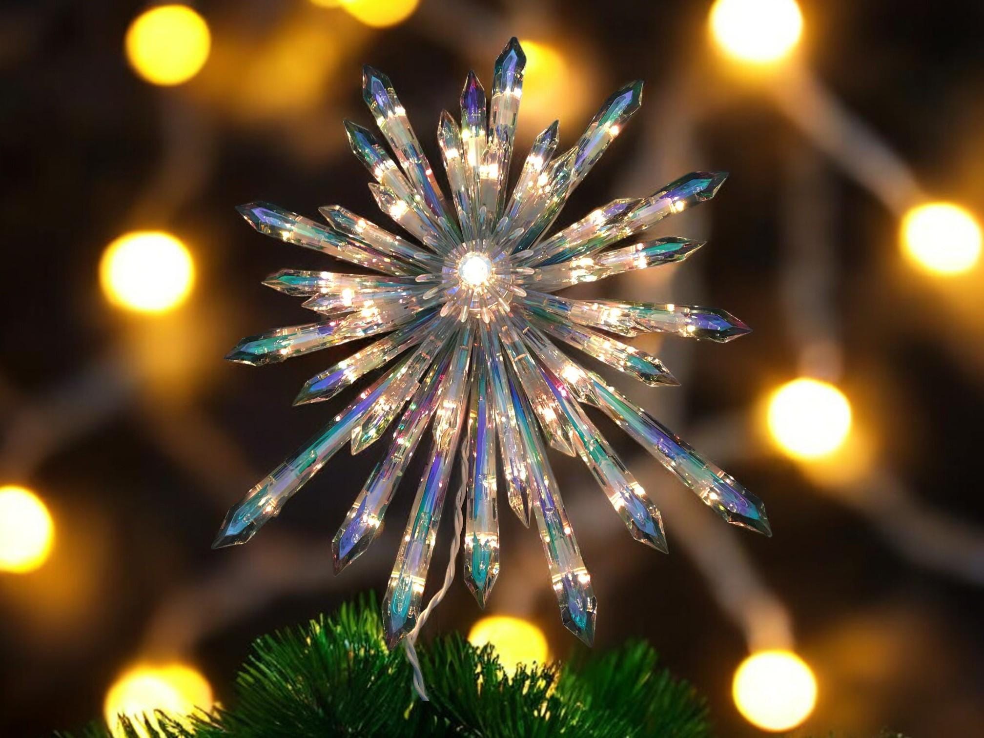 14 Lighted Starburst Snowflake Tree Topper Christmas Holiday 37 Lights Etsy