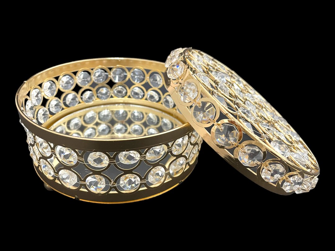 Gold Metal Crystal Beaded Jewelry Box Decorative Wedding Home Decor - Etsy