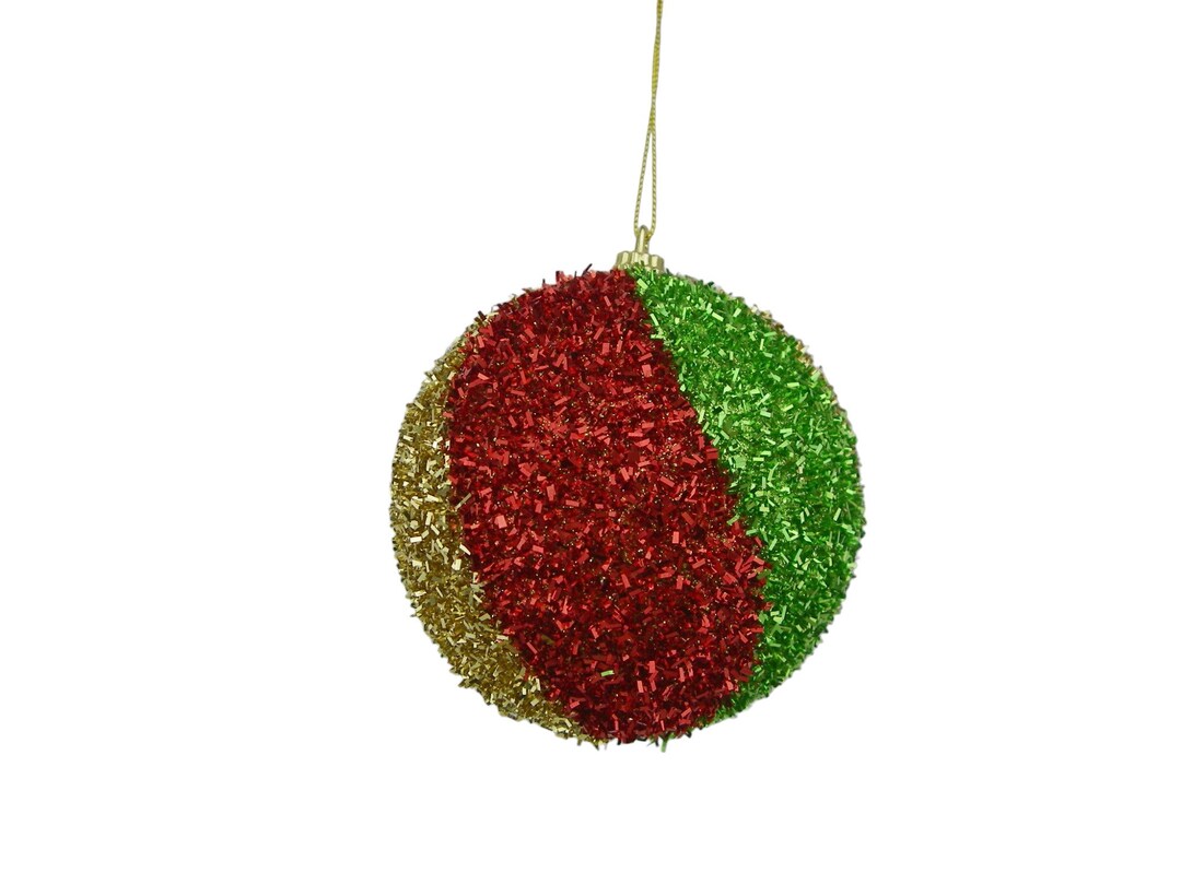 Set of 3 Red/green/gold Sparkle Ball Holiday Hanging Ornament Event ...