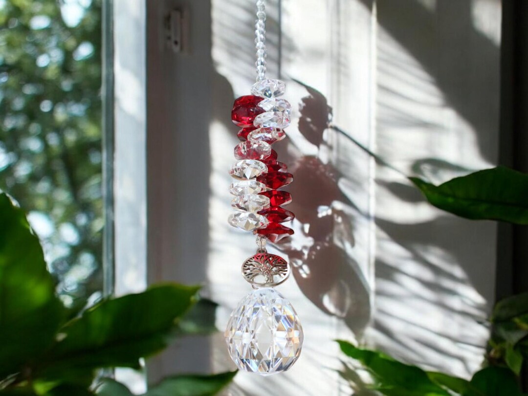 Ruby Octagon Crystal Ball Life Tree Suncatcher, Rainbow Maker, Holiday Decor, Gifts - Etsy