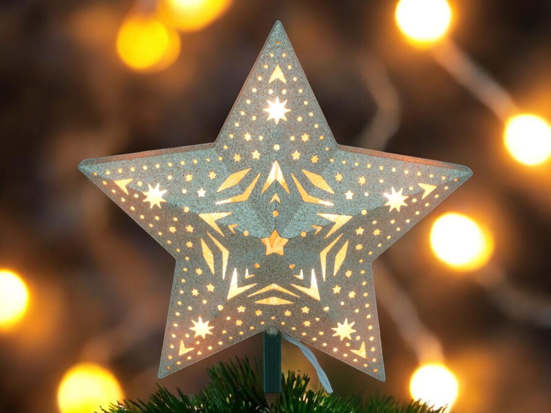 13.5" Plug-in Lighted Glitter Star Tree Topper Christmas Holiday Tree ...