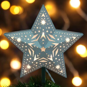 13.5" Plug-in Lighted Glitter Star Tree Topper Christmas Holiday Tree ...