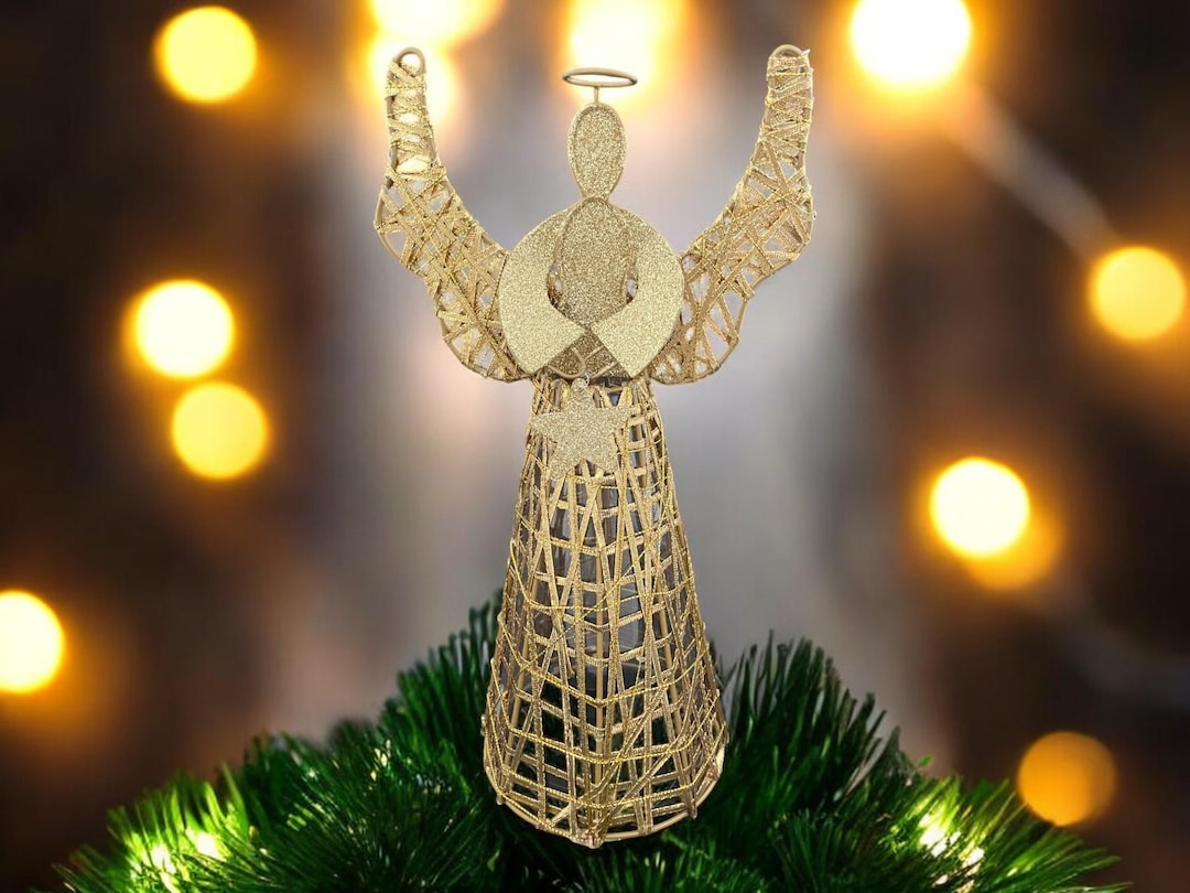 13" Glitter Gold Angel Tree Topper Christmas Holiday Decor - Etsy