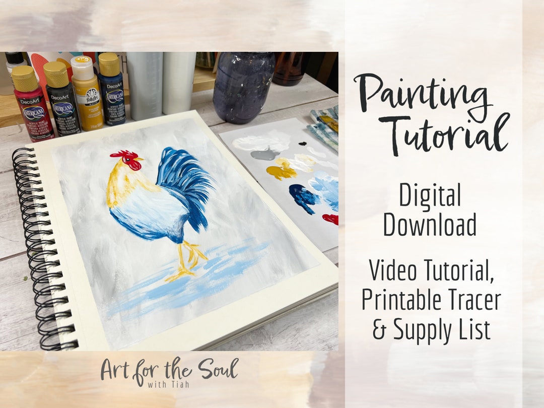 Rooster - Painting Tutorial Instant Download, Step-by-step Video ...