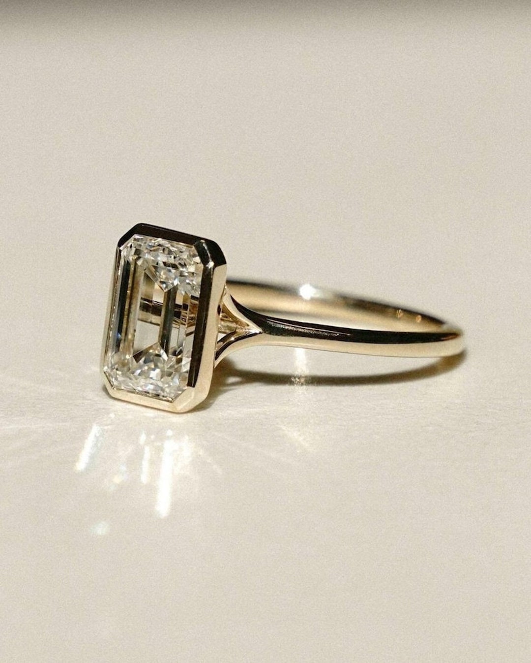 Emerald Cut Moissanite Diamond Ring 925 Silver Ring Bezel Set Emerald ...
