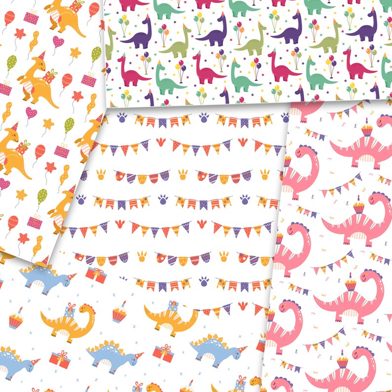 Dino Fun Digital Paper | Dino Birthday Digital Paper | Dinosaur Digital ...