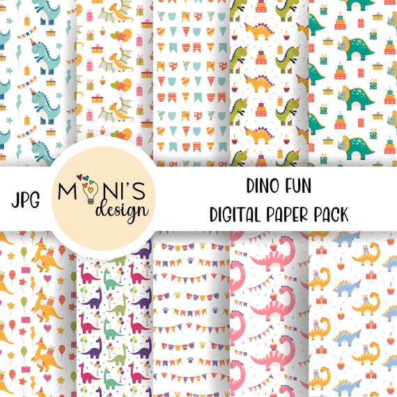 Dino Fun Digital Paper Dino Birthday Digital Paper | Etsy