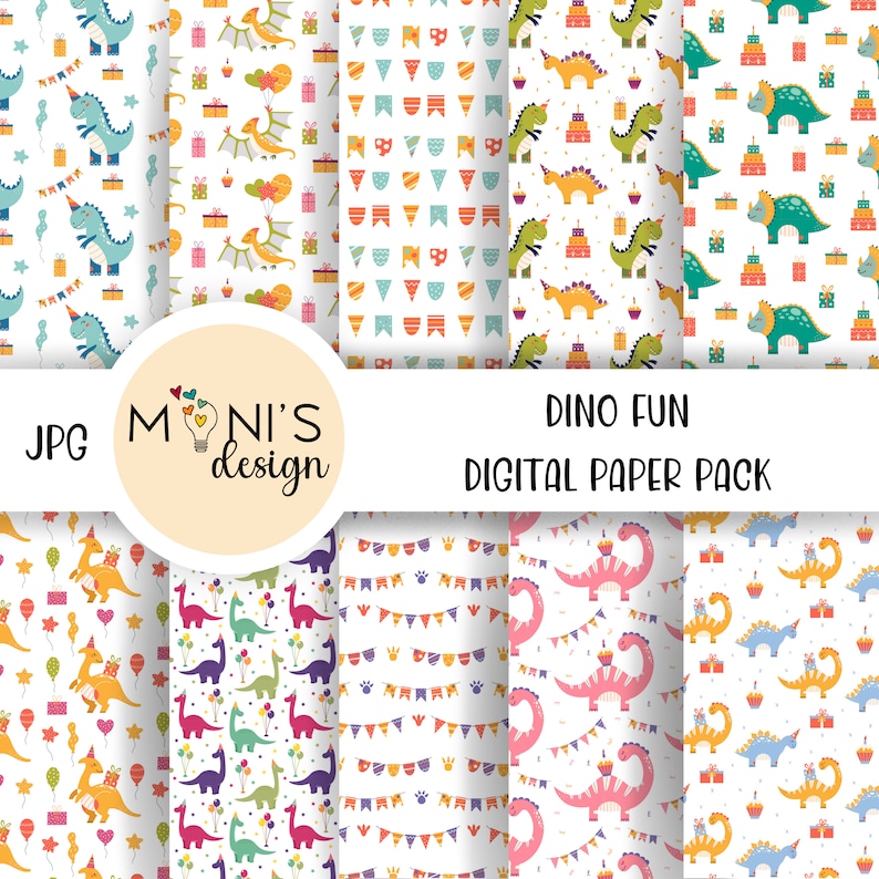Dino Fun Digital Paper | Dino Birthday Digital Paper | Dinosaur Digital ...