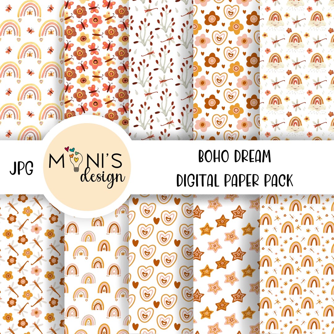 Boho Digital Paper | BOHO DREAM Digital Paper | Rainbow Digital Paper ...