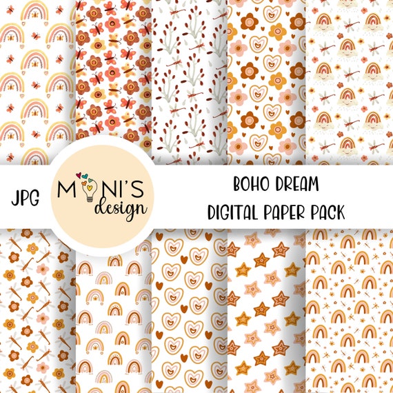 Boho Digital Paper BOHO DREAM Digital Paper Rainbow | Etsy