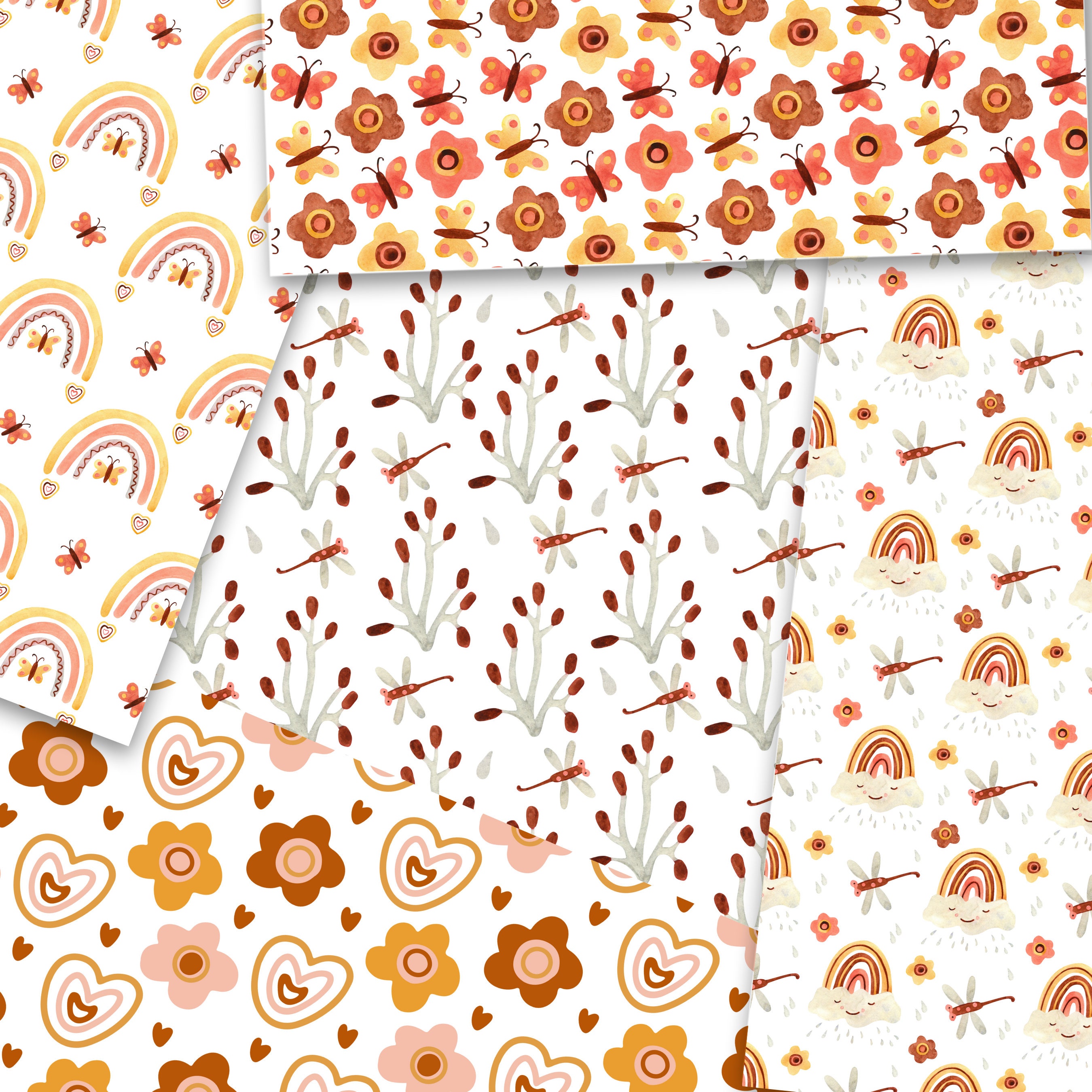 Boho Rainbow Digital Paper Pack | BOHO DREAM Scrapbook Paper (digital ...