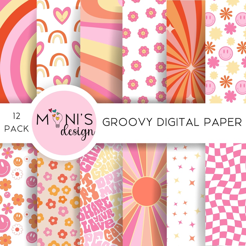 Groovy Digital Paper Retro Digital Paper - Etsy