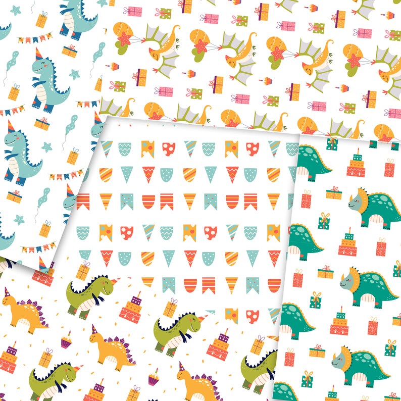 Dino Fun Digital Paper | Dino Birthday Digital Paper | Dinosaur Digital ...