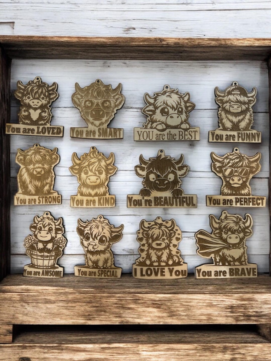 Words of Affirmation Highland Cow Keychain -2 PACK- - Etsy