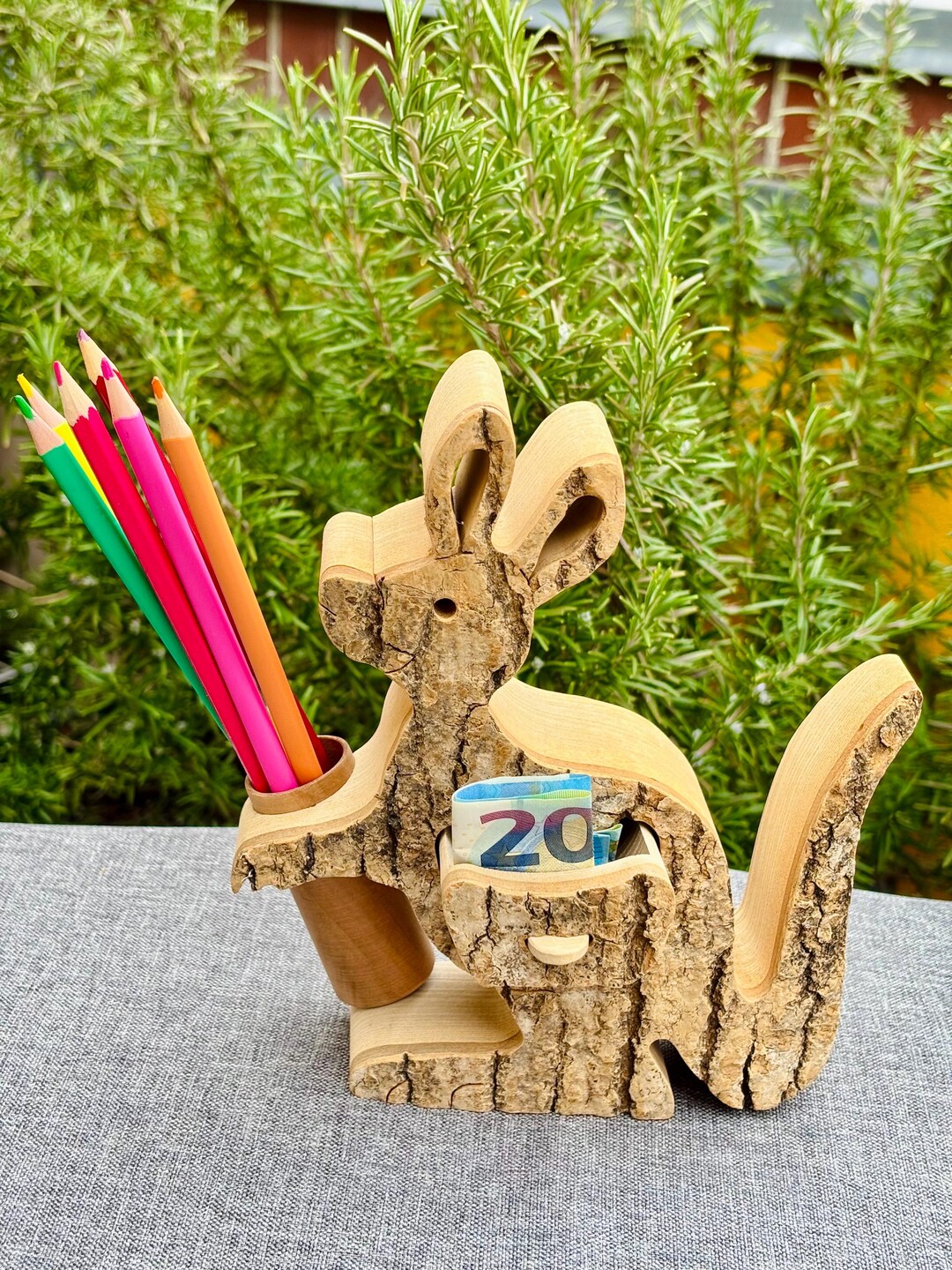 Kangaroo Pen Holder - Wood With Bark - Drawer - Animal Figure Office ...