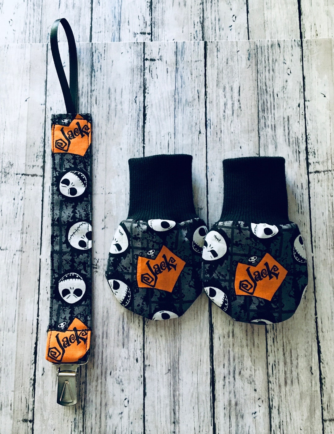 Nightmare Spooky Skeleton Baby Mitts Pacifier Clip - Etsy