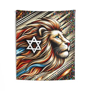 Sukkah Decoration Lion of Judah Tapestry, Judaica Wall Art Magen David ...