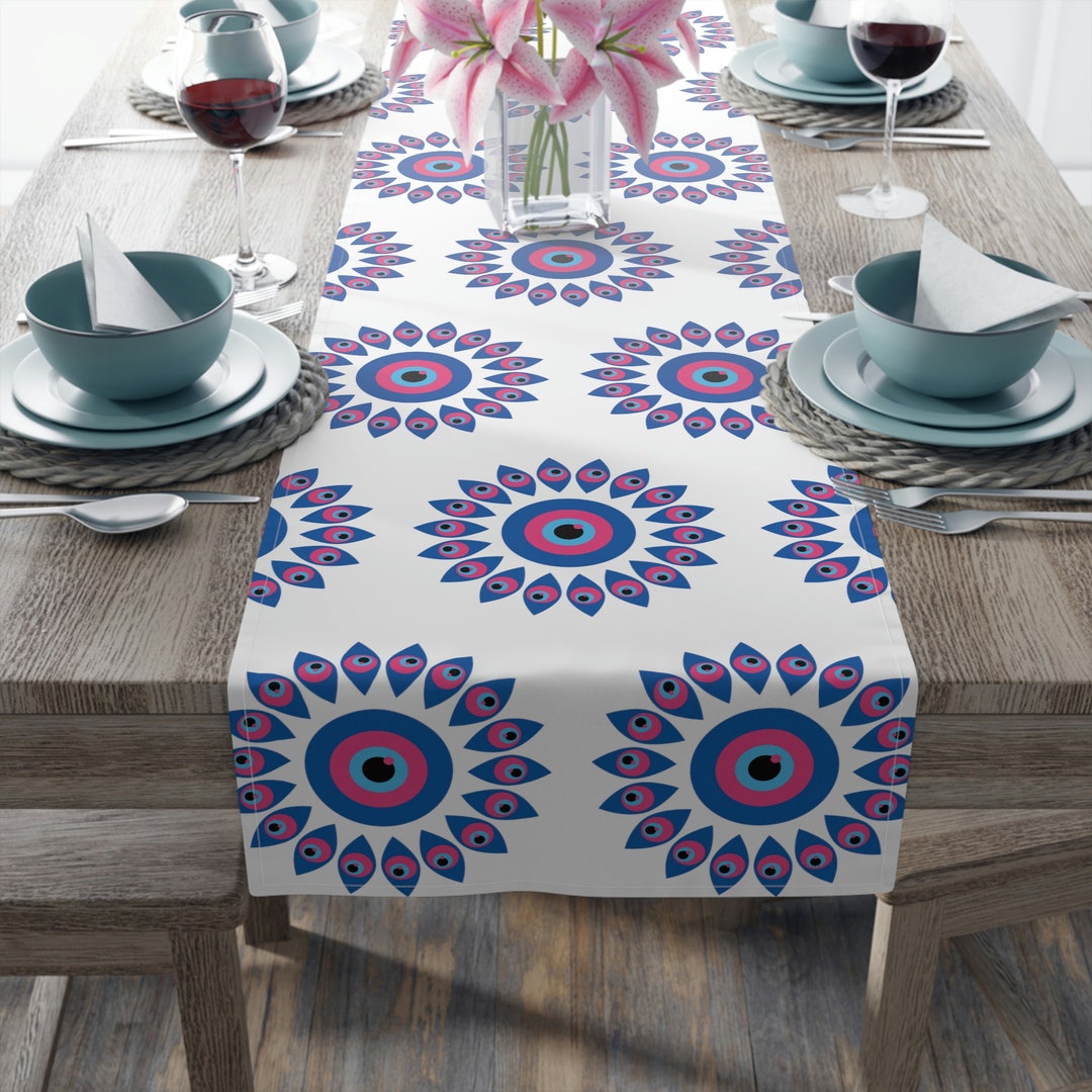 Evil Eye Table Runner Mediterranean Decor Judaica - Etsy