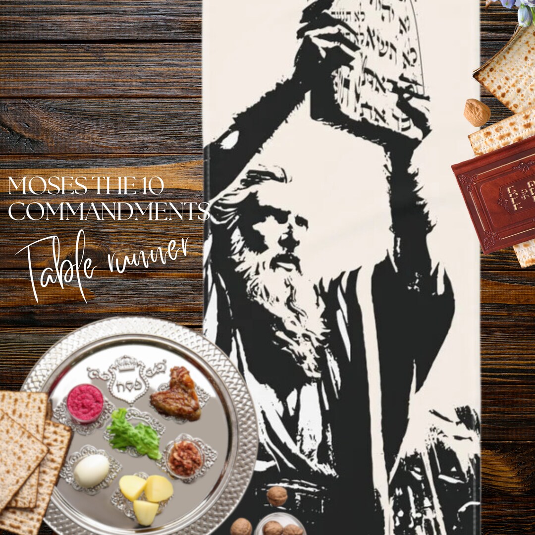 Moses Table Runner, Ten Commandments Decor, Biblical Theme Linen ...