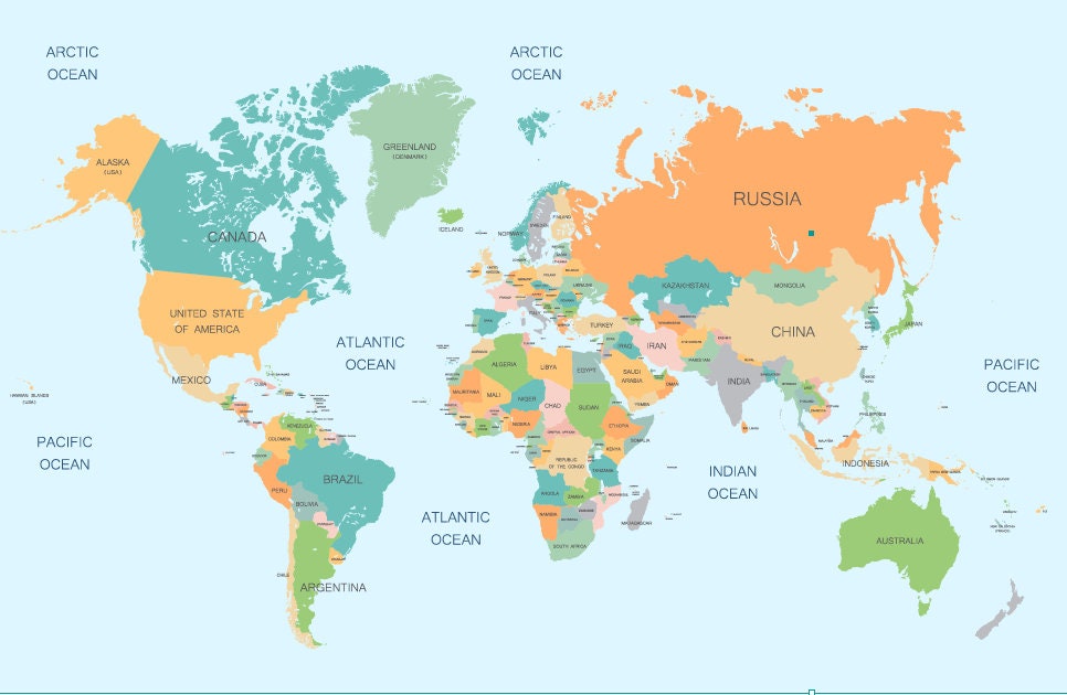 Blue World Map Table Runner Map Table Runner World Table - Etsy