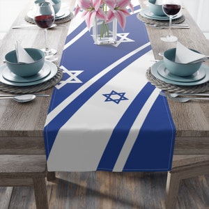 Israel Flag Runner, Israeli Table Decor, Jewish Table Linen, Zion Table ...